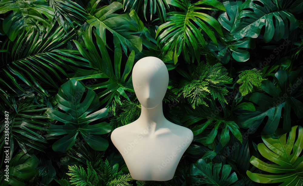 Mannequin in a Jungle: A minimalist, white mannequin bust stands out ...