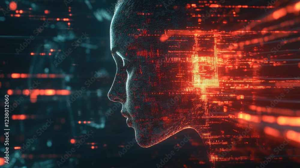 AI-driven business intelligence, with glowing charts, digital tools ...