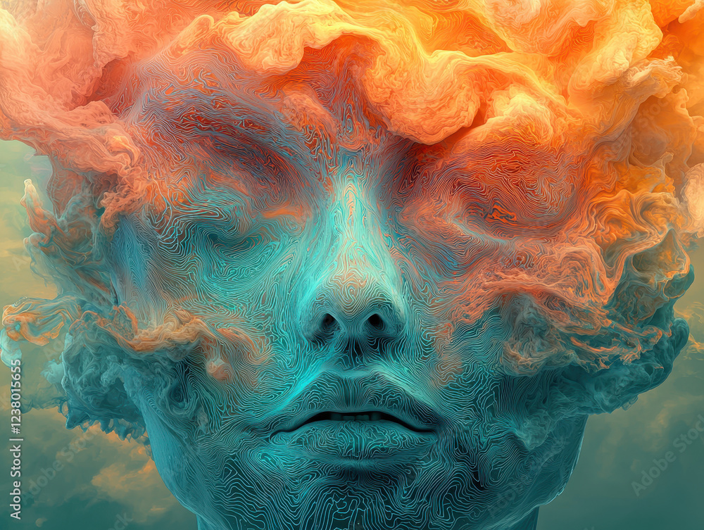 Surreal depiction of thoughts and ideas transforming into digital data ...