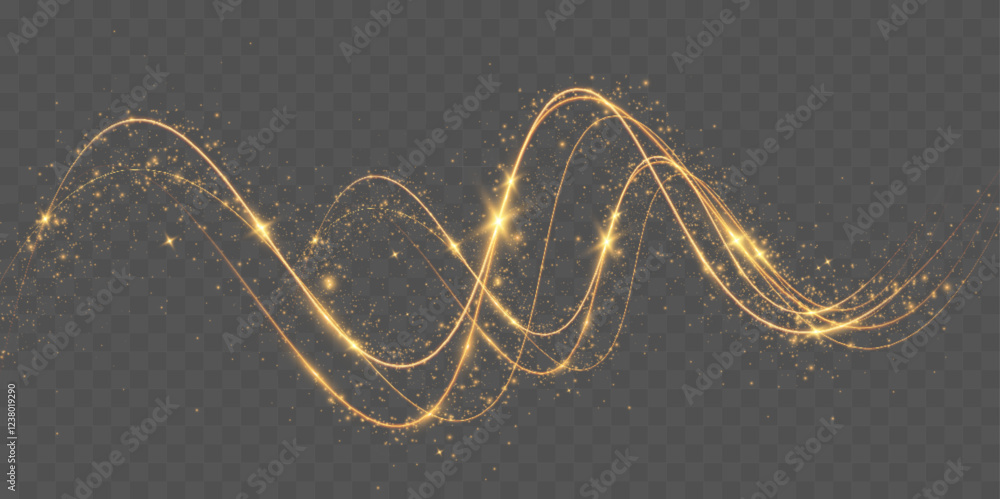 Light sparkle glitter shine glow with golden wavy light trails, glowing ...