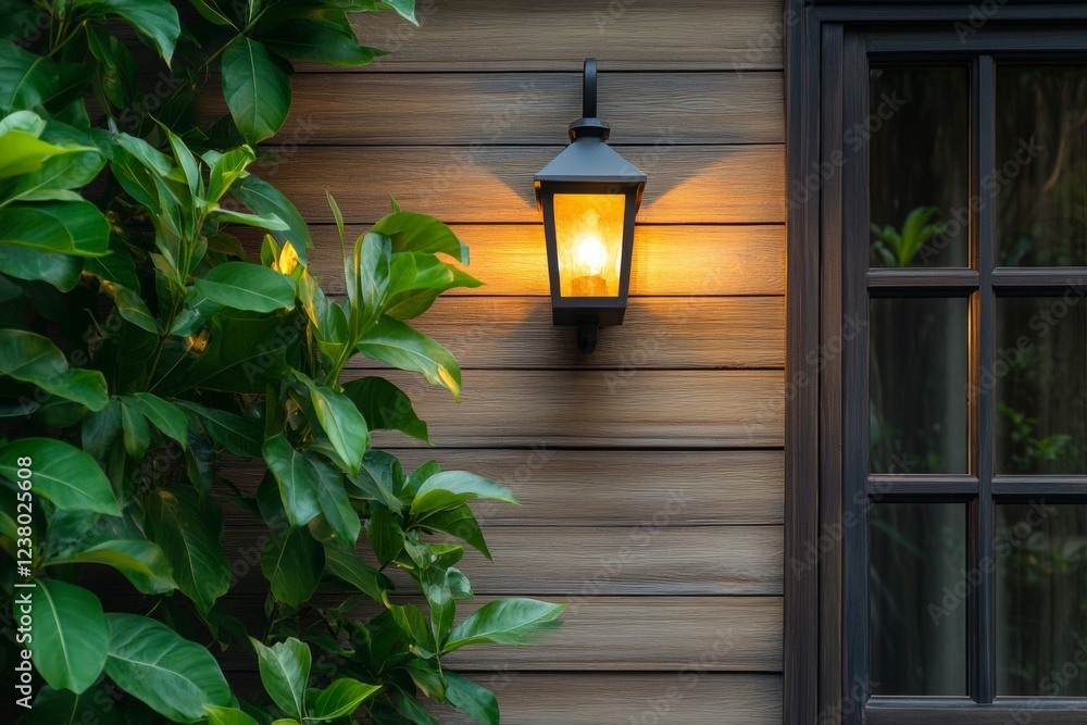 Outdoor Lantern on a Rustic Wooden Wall of Cottage Facade. Vintage iron ...