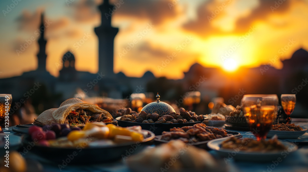 Стоковая иллюстрация «Muslim religion and Ramadan infographics. Pie ...