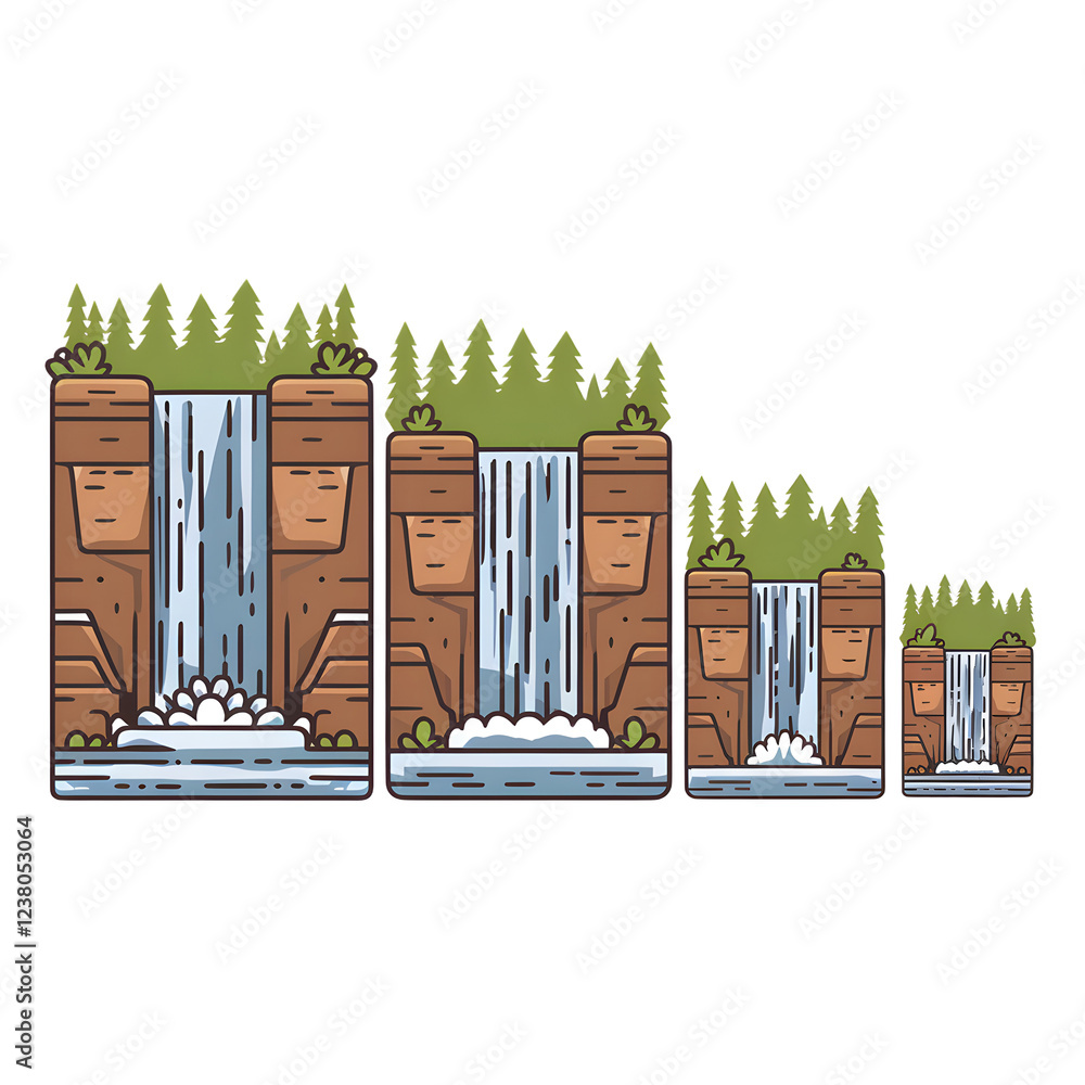 Set of Waterfalls isolated transparent background assorted clipart ...