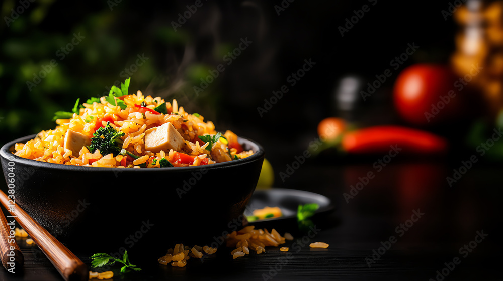 Japanese Takikomi Gohan seasoned rice, cooked with vegetables and tofu ...