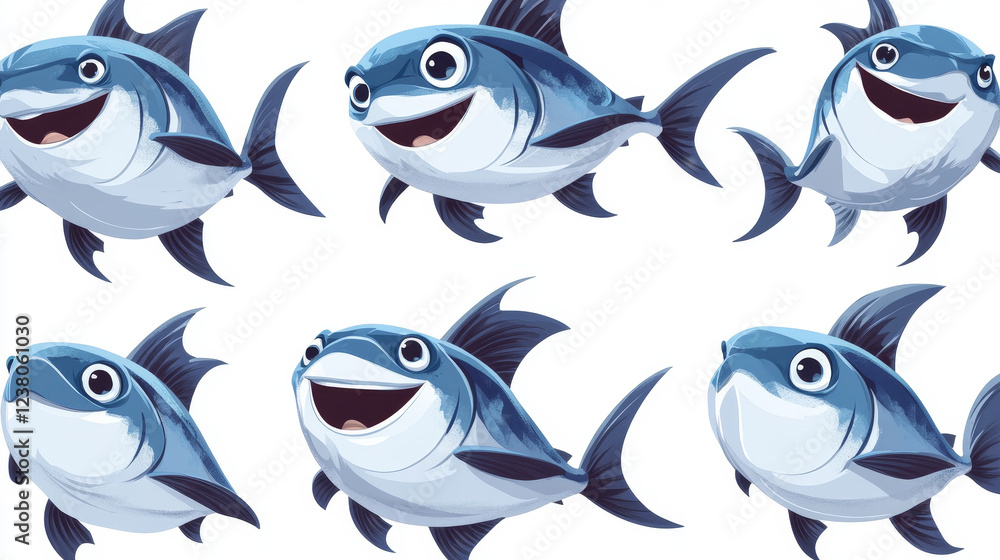 Cartoon atlantic bluefin tunas characters for aquarium zoo or sporting ...