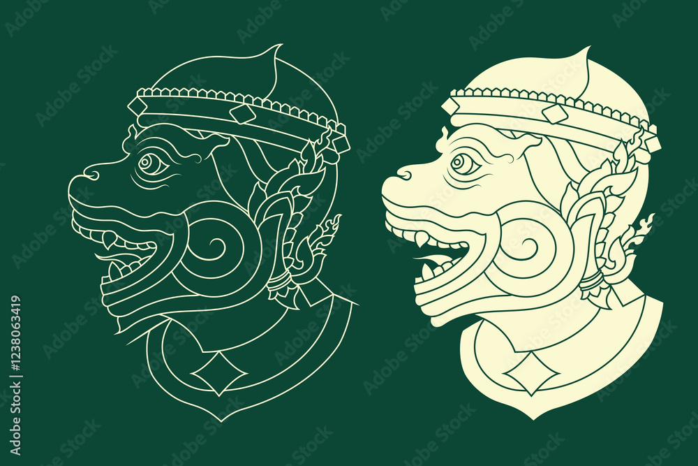 Vector design of Khmer Hanuman in Khmer art style Stock Vector | Adobe ...