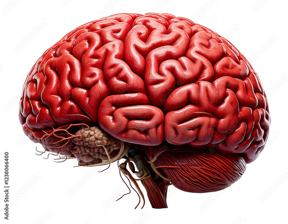 Human brain realistic 3D model isolated on transparent background, high ...