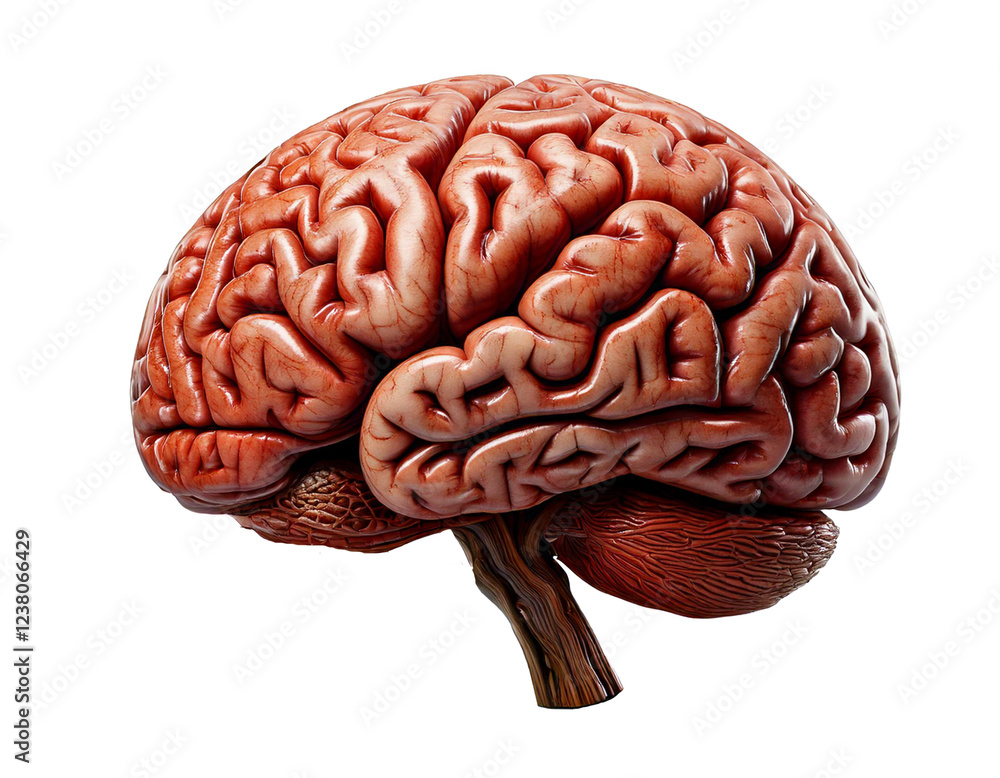 Human brain realistic 3D model isolated on transparent background, high ...