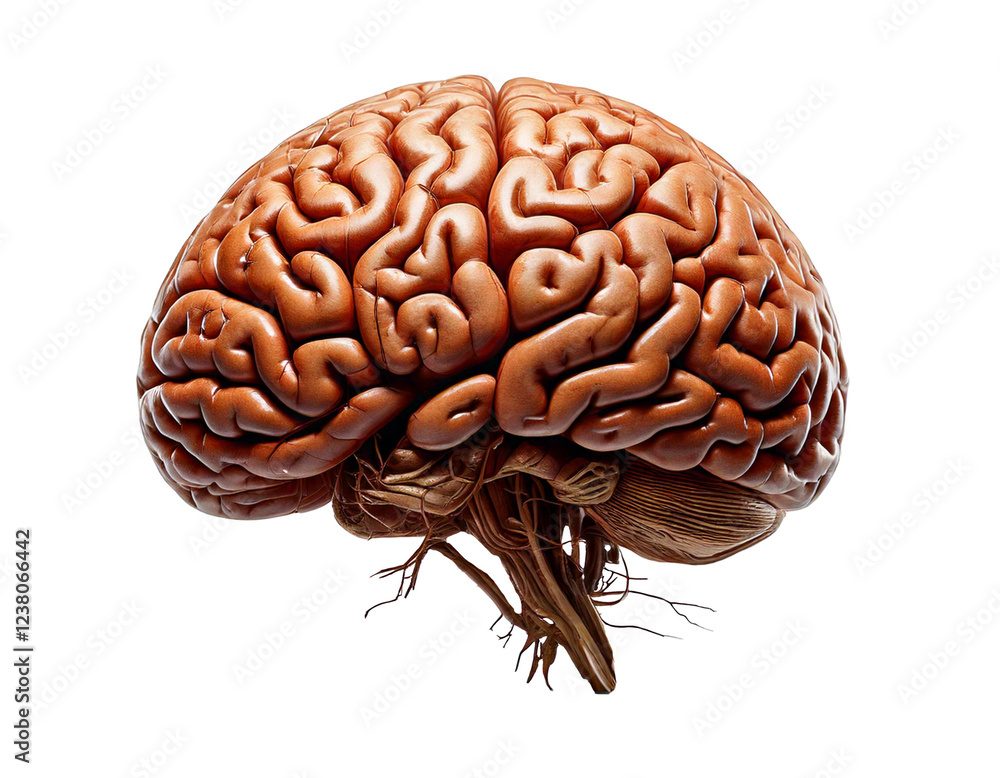Human brain realistic 3D model isolated on transparent background, high ...