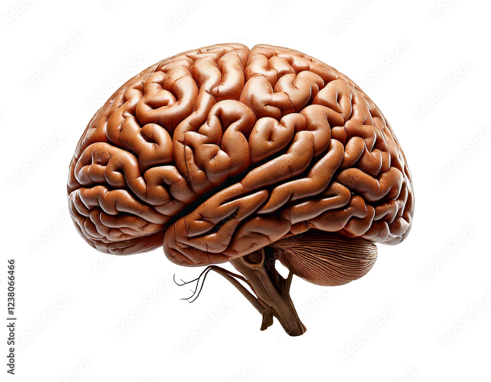 Human brain realistic 3D model isolated on transparent background, high ...