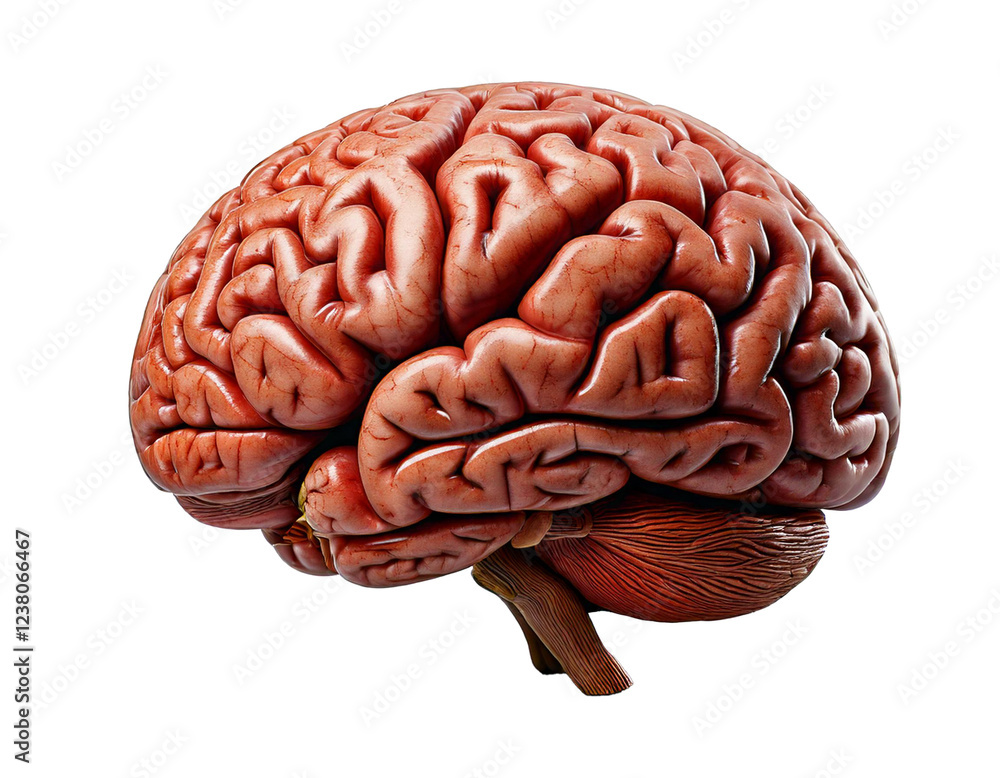 Human brain realistic 3D model isolated on transparent background, high ...