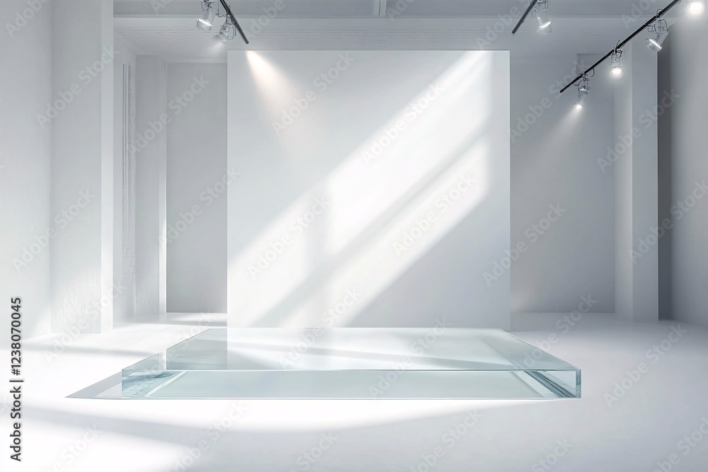 Minimalist Exhibition Space Featuring a Circular Glass Platform on a ...