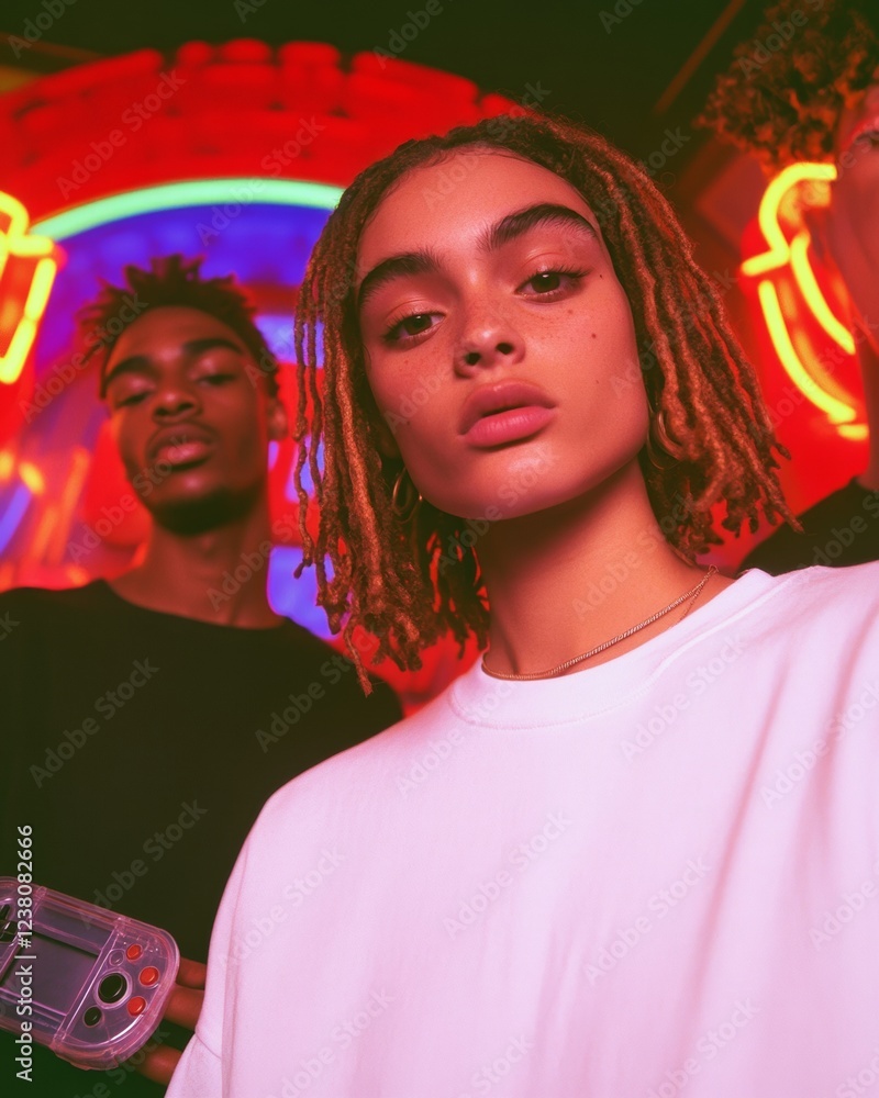 Retro Arcade Fusion Teens in Oversized Graphic Tees and Chunky Sneakers ...