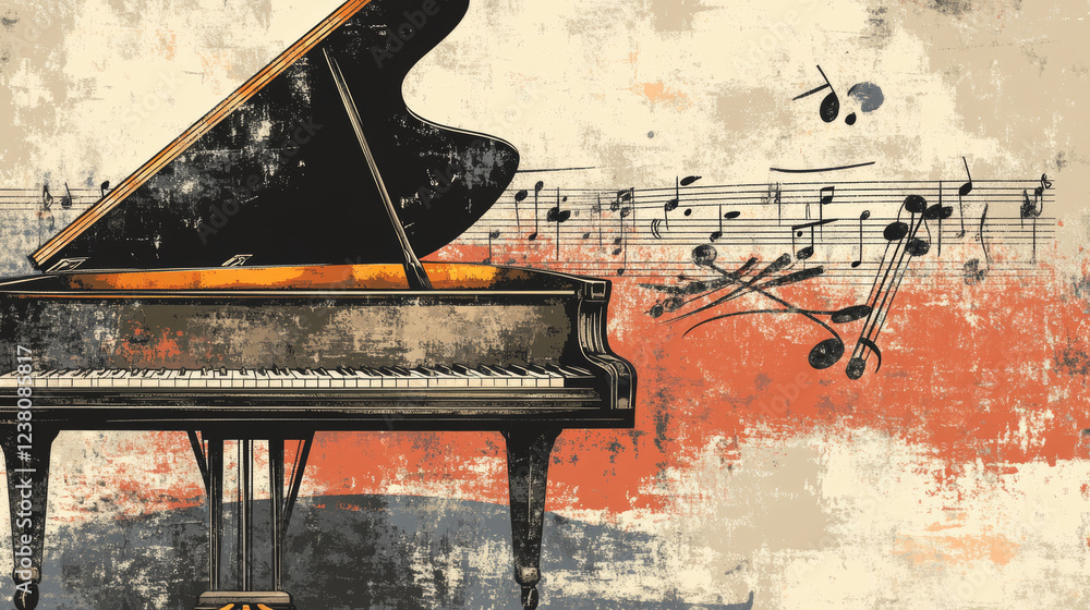 Classical music school or college faculty. Grand piano and violin with ...