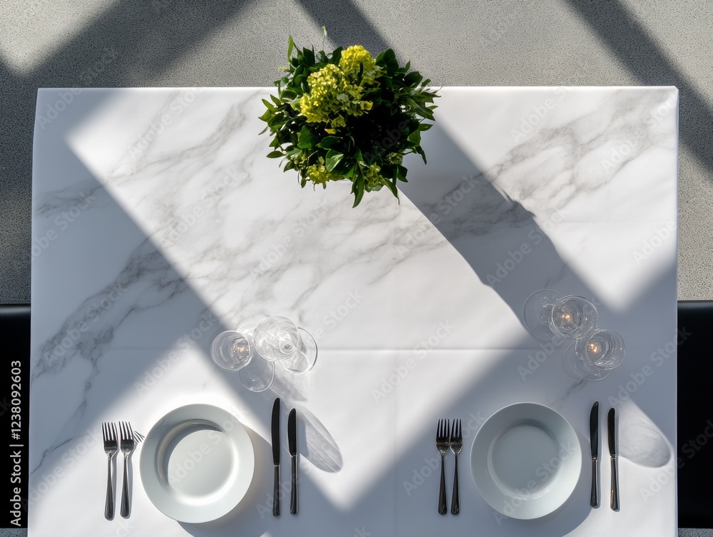 Marble Elegance in Business Networking Modern Table Setup with Floral Centerpiece - Enhancing ...