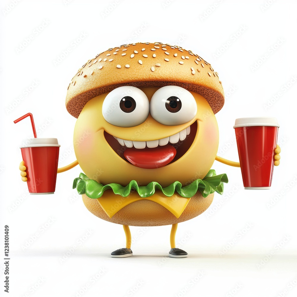 smiling hamburger character with big cartoon eyes, arms, and legs ...