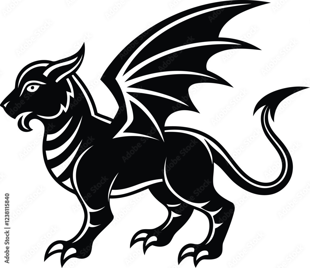 Stylish Winged Demon vector illustration, Mythical Dragon Goat ...