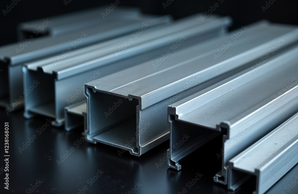 Metal profiles in aluminum extrusion process. Various shapes, sizes ...