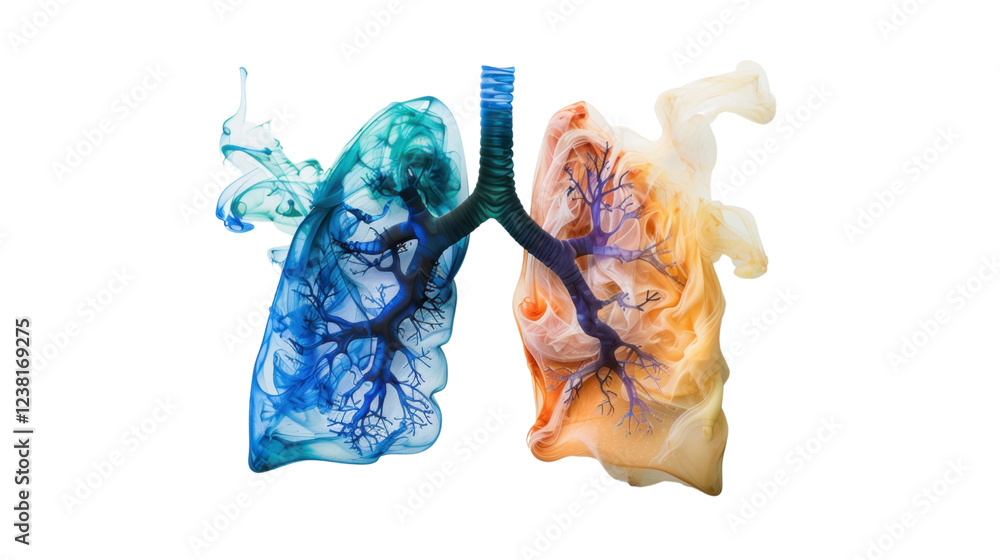 Human lungs breathing fresh and polluted air showing bronchial tree and ...