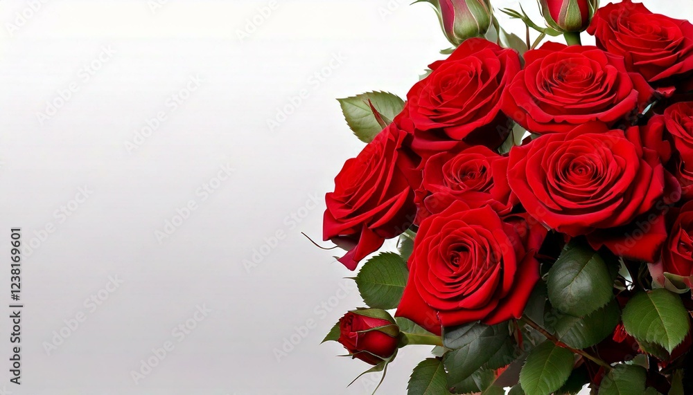 Bouquet de roses rouges sur fond blanc ; Saint-Valentin. Propositions ...