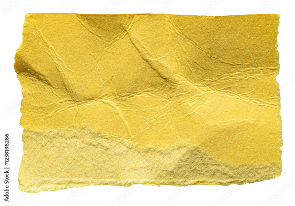 Yellow crumpled wrinkled torn piece of blank paper note cardboard with ...