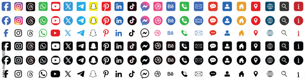 Latest popular social media logos and contact icons vector. Business ...