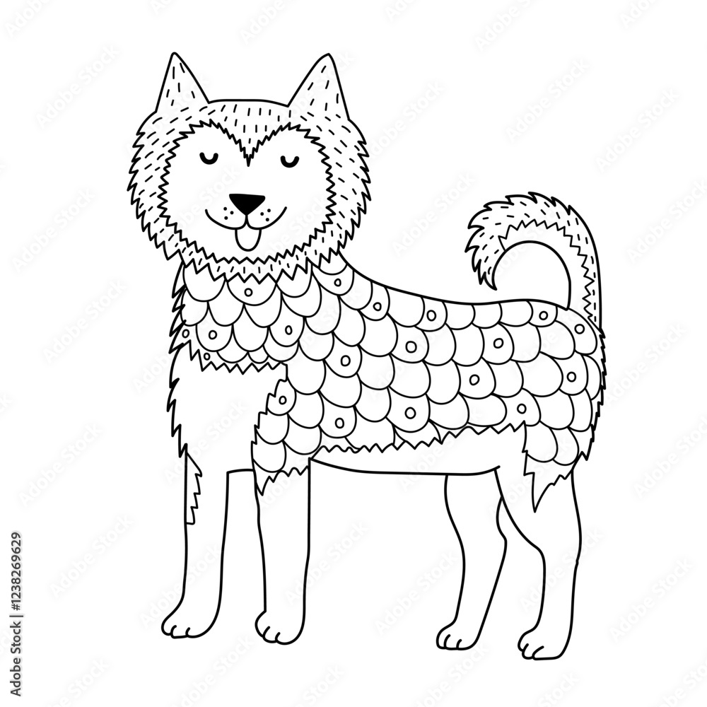 Cute husky dog in doodle style isolated on white background. Hand drawn ...