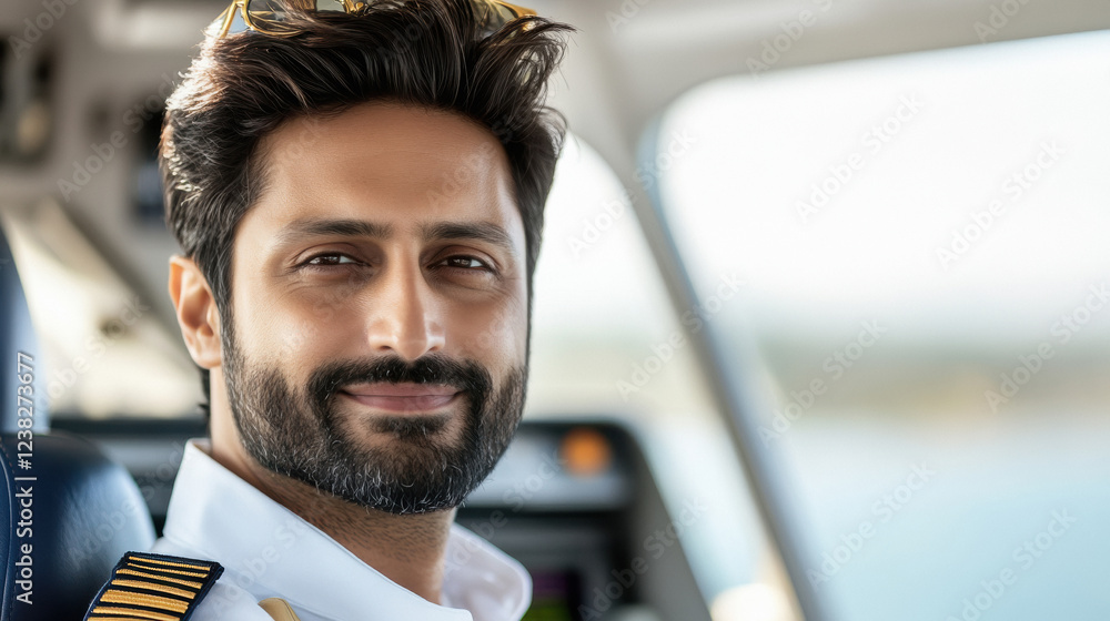 indian airline pilot in cockpit, wearing indian pilot uniform Stock ...