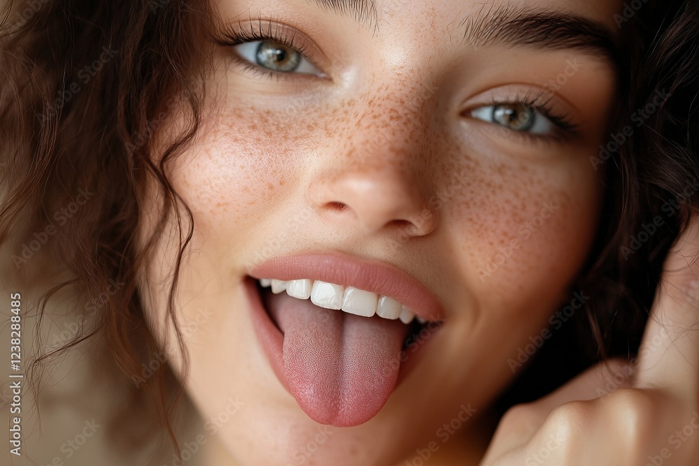 Young Woman Playfully Sticking Out Her Tongue And Smiling Showcasing