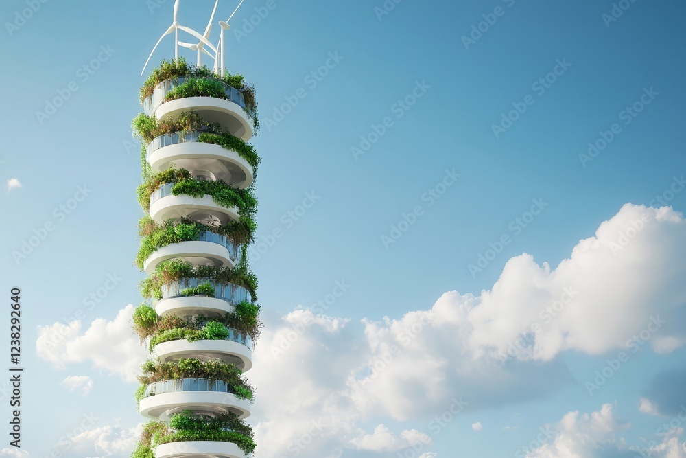 Eco-friendly skyscraper with vertical gardens and integrated wind ...