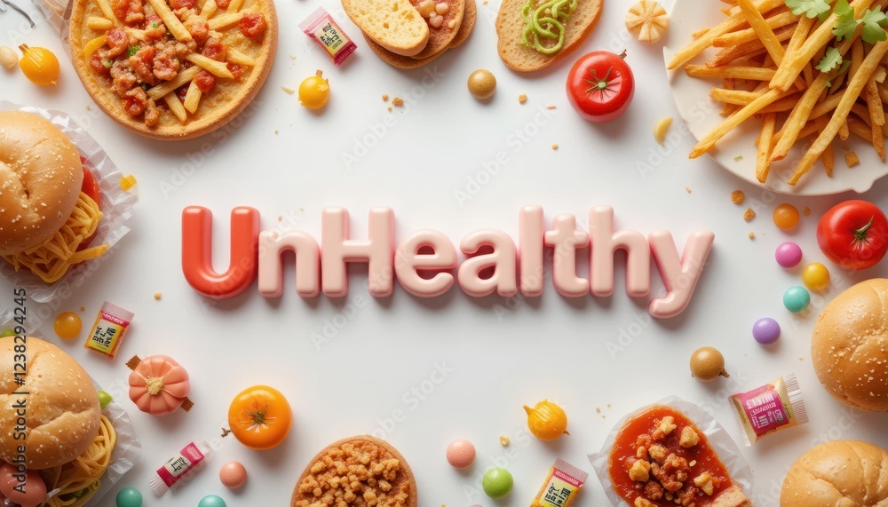 Wholesome assortment of junk foods including fast , junk, pizza, and ...