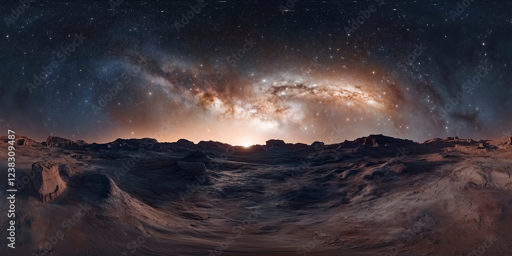 the surface of the moon in the foreground, an HDRI panorama of the ...
