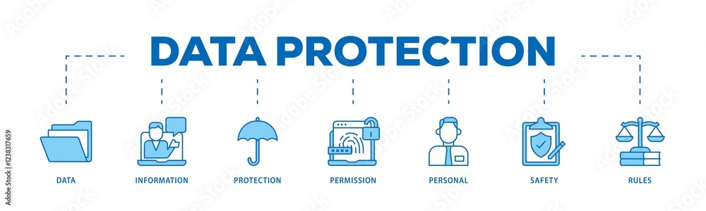 Data protection infographic icons flow process which consists of data, information, protection ...