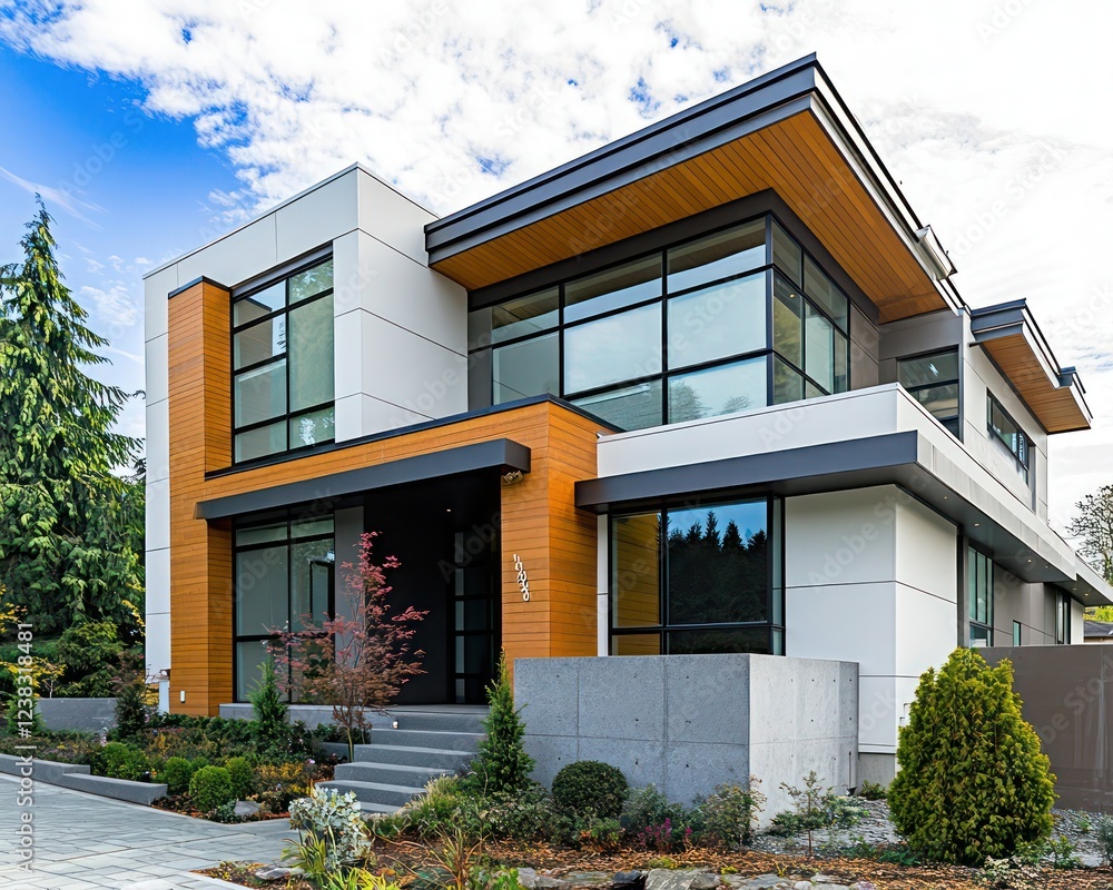 Contemporary house front elevation with bold lines geometric designs ...