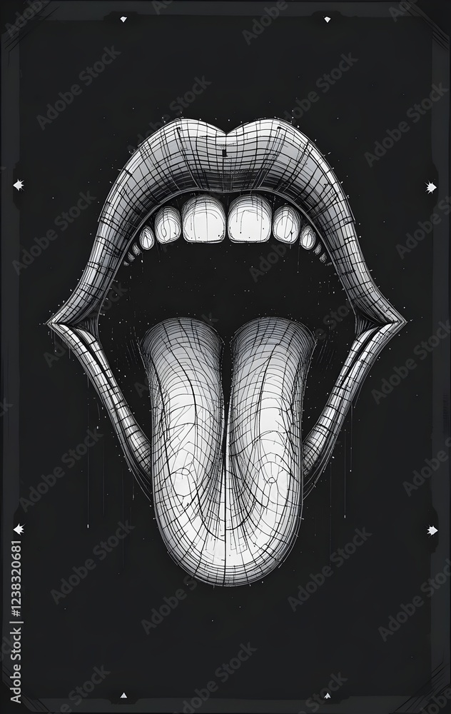 Ilustración de Stock Goth sketch of a mouth with tongue sticking out ...