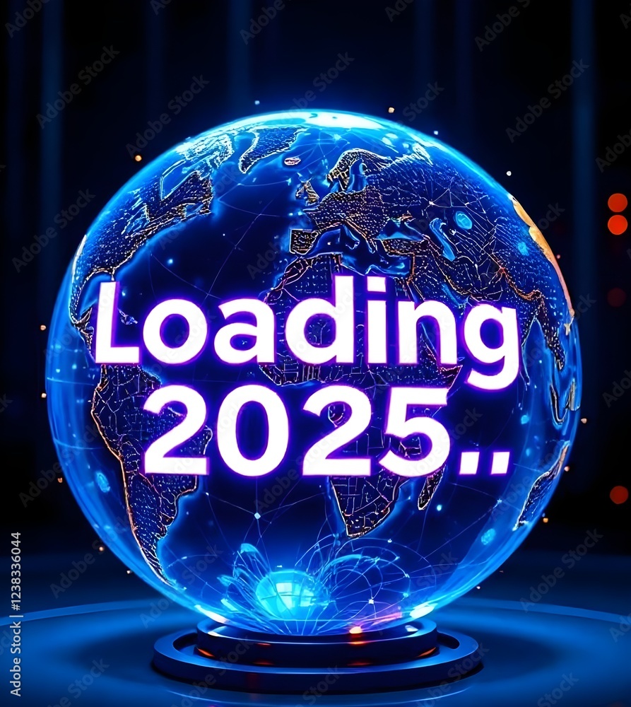 loading 2025 text on screen of globe and n background in corresponding ...