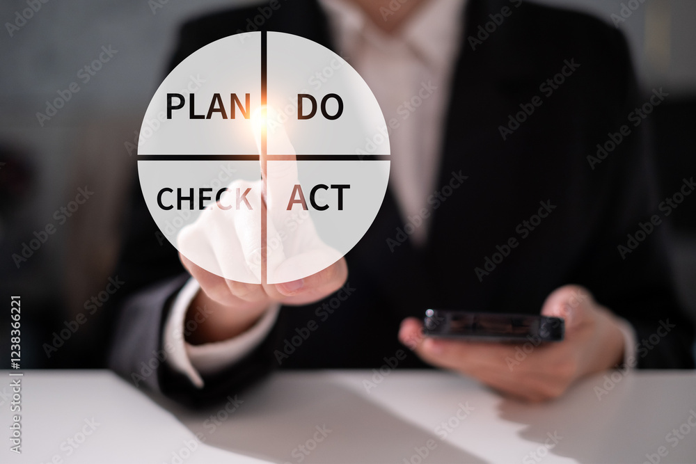 PDCA Plan do check act cycle diagram flow model process management business strategy concept ...