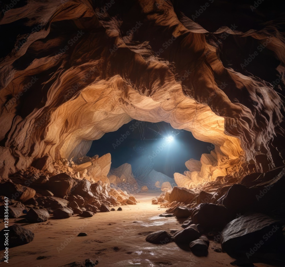 The ceiling of an enormous underground cavern with a large opening ...