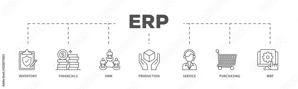 ERP infographic icons flow process which consists of inventory ...