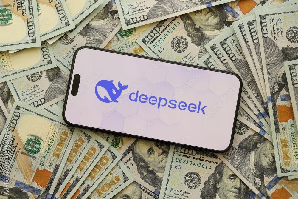 KYIV, UKRAINE - JANUARY 29, 2025 Deepseek AI assistant logo on apple ...