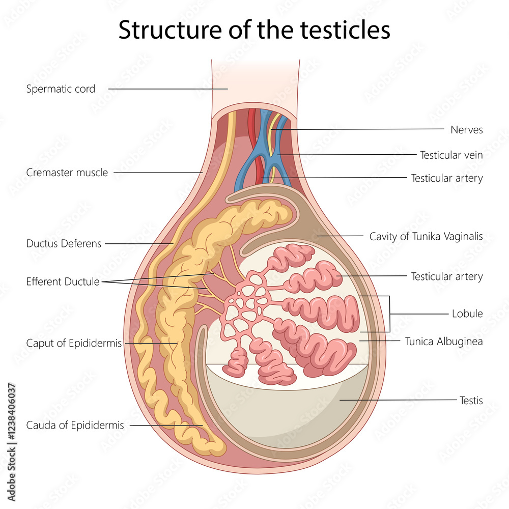 Structure Of The Testicle Including Labeled Parts Like Ducts Lobules