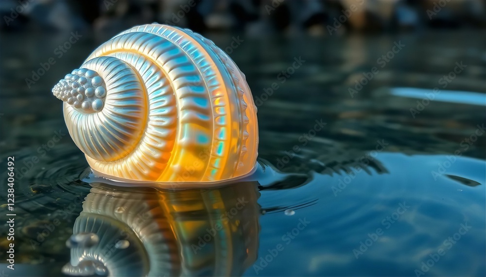 Stunning Iridescent Seashell in Water Reflection: Macro Photography of ...