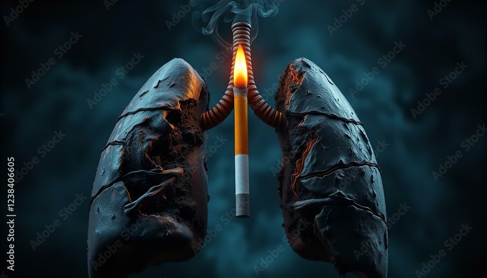 Dark Artistic Image: Smoking's Impact on Lungs, Blackened and Damaged ...