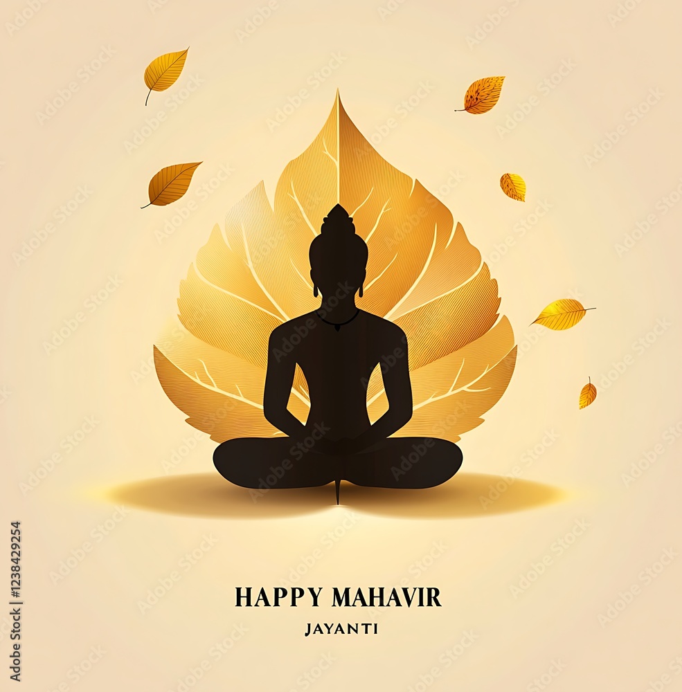 Happy mahavir jayanti poster with mahavir silhouette Stock Illustration ...