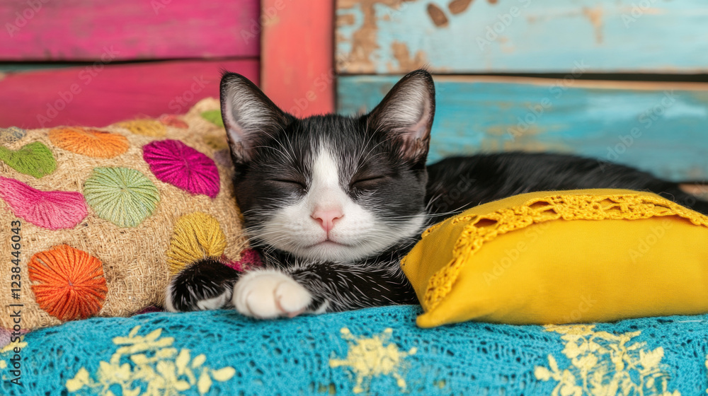 Foto de Stock Cat with fancy outfit, A black-and-white tuxedo cat ...