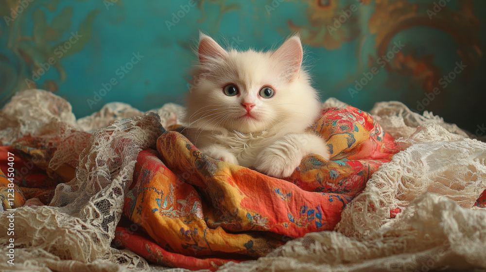 Cat with fancy outfit, Fluffy white cat styled like Marie Antoinette ...