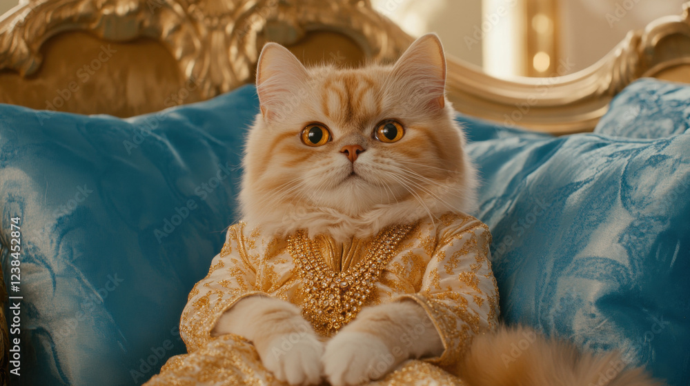 Cat with fancy outfit, A high-fidelity image of a Persian cat in an ...