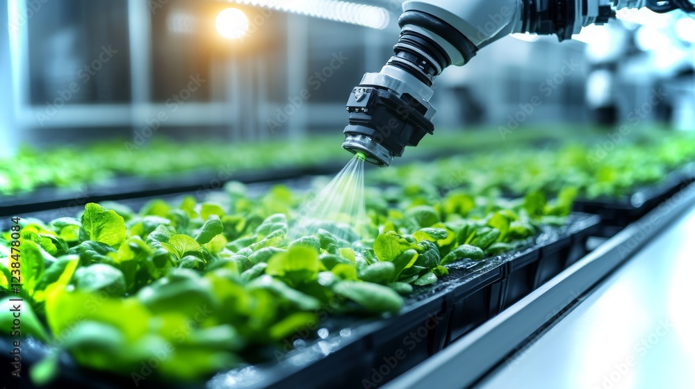 Automated irrigation system waters plants in a high-tech greenhouse ...