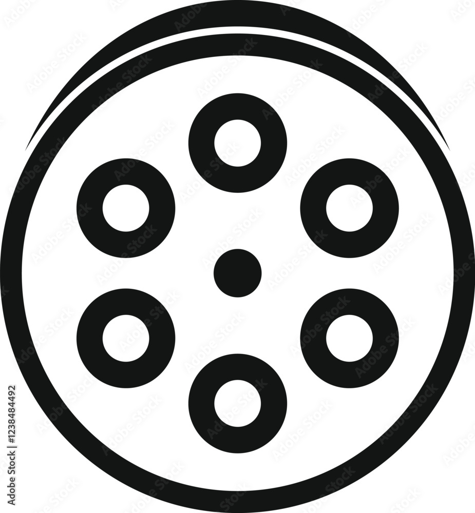 Simple black and white film reel icon symbolizing movie making ...