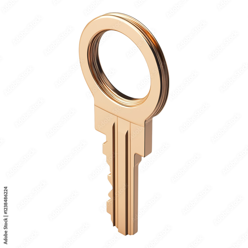 metallic key rendered in 3D model stands as symbol of access and ...